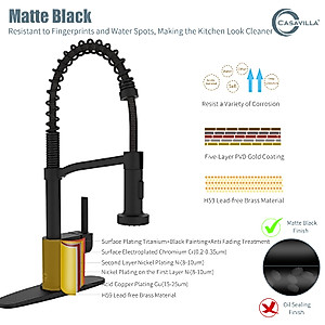 Casavilla Black Kitchen Faucet Soap Dispenser, Faucet for Kitchen Sink, Kitchen Sink Faucet with Deck Plate, Kitchen Faucet with Pull Down Sprayer and Dual Function Spray Head, RV Sink Faucet