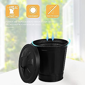 UKCOCO White Desk Metal Trash Can with Lid Wastebasket Small Buckets Tinplate Tin Pails Tabletop Storage Containers Organizer for Home Office Bathroom Kitchen Party Favors Black Recycle Bin