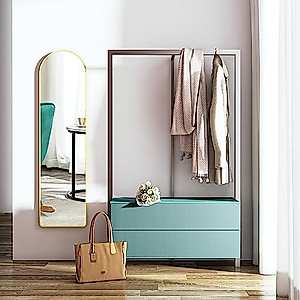 SUPPNEED 59"x15.7" Arched Full Length Mirror, Large Arched Mirror Floor Mirror with Stand, Bedroom Mirror, Modern Arched Shape Wall Mounted, Hanging or Standing, Gold