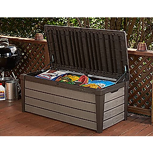 Keter Brushwood 120 Gallon Resin Large Deck Box for Patio Garden Furniture, Outdoor Cushion Storage, Pool Accessories, and Toys, Brown