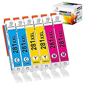 Miss Deer 281 Ink Cartridges Compatible Replacement for Canon CLI-281XXL 281 XXL for Canon PIXMA TS9120 TR7520 TR8520 TS8120 TS8220 TS8320 TS6100 TS6120 (2C+2M+2Y) 6 Pack