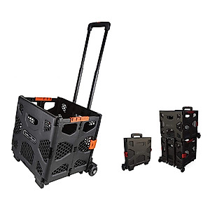 Olympia Tools 85-015 Grand Folding Storage Rolling Cart with Telescopic Handle for Easy Transportation, Weight Capacity up to 150 Pounds