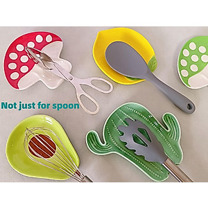 Ceramic Spoon Rest for Stove Top, Cute Spoon Rest for Kitchen Counter, Cooking Spoon Holder for Kitchen Counter, Utensil Rest for Spoon Spatula Ladle or Tong (Yellow Lemon)