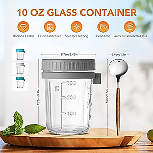 Overnight Oats Jars, Overnight Oats Container with Lids and Spoon 10 oz [2 Pack], Airtight Glass Jars with Measurement Marks, Glass Canisters Hold Yogurt, Nuts and Fruit Salad & More