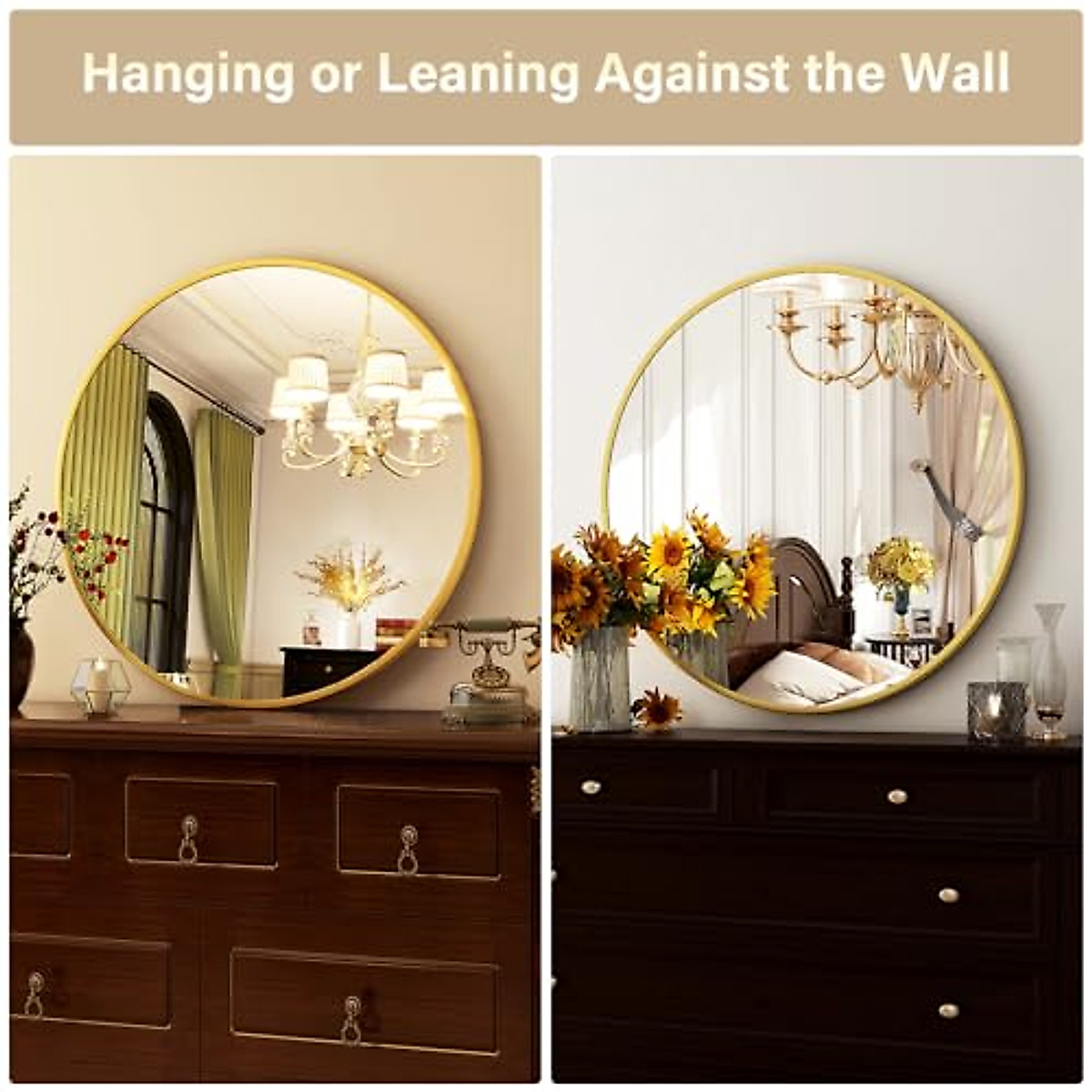 HARRITPURE Round Mirror 30 Gold Wall Mounted Circle Mirrors Vanity Mirror with Brushed Aluminum Alloy Frame Modern Decoration for Bathroom, Living Room, Vanity, Bedroom, Entryway