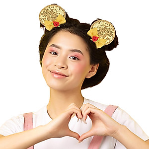 zhezesmila Beauty Mouse Ear Headband, Classic Mouse Ear Clips, Belle Rose Bow Scrunchies for Women, Girls, Princess Dress Accessories, Party, Cosplay