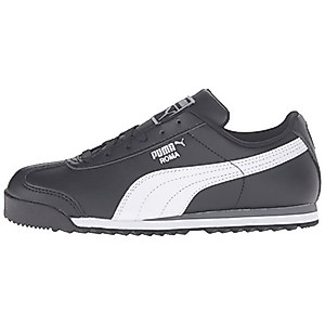 PUMA boys Roma Basic JR Sneaker, Black/White/Puma Silver, 4 M US Big Kid