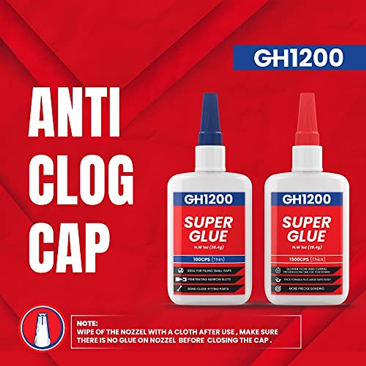 2 Oz Value Pack (57-Gram) Strong Super Glue All Purpose with Anti Clog Cap. Super Fast Thick and Strong Adhesive SuperGlue. Cyanoacrylate Glue for Hard Plastics, DIY Craft, Metal and Many More