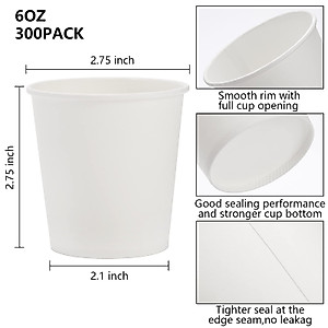 Tebery 300 Pack White Paper Coffee Cups 6oz Disposable Paper Cup for Water, Juice, Coffee or Tea