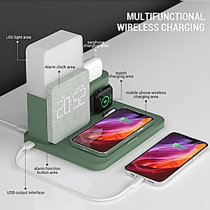 Wireless Charging Station, iPhone 3 in 1 Fast 15W Wireless Charger with Alarm Clock and Night Light, Charging Dock for iPhone 12/13/14/15 Pro/Pro Max, Samsung, AirPods