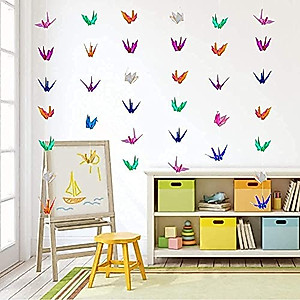 5Strings 75Pcs 5.9" Origami Paper Cranes Garlands Waterproof Iridescent Premade Origami Birds Streamer for Kids Birthday Rustic Wedding Valentine's Day Paper Birds Party Supplies (Multi Color, 5.9")