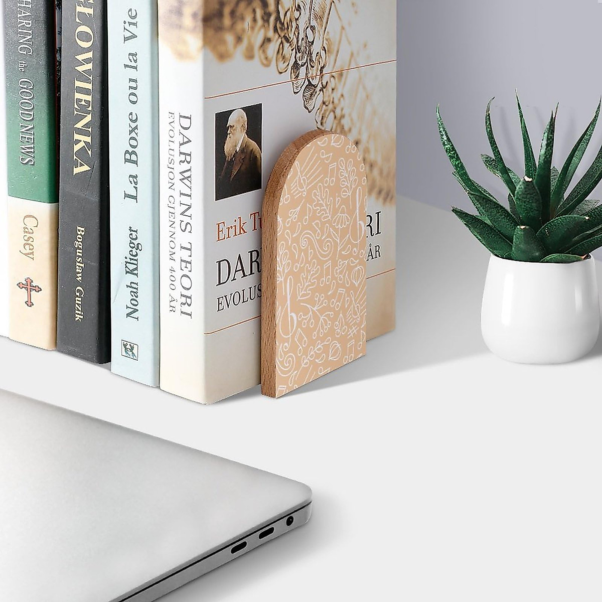 Autumn Music Notes Leaves Pattern Book Ends Decorative Wood Bookends for Shelves Kids Room Desk Home Office Book Stoppers for Magazines,Books, DVDs, 1 Pair/2 Pieces(5x3.1 in)