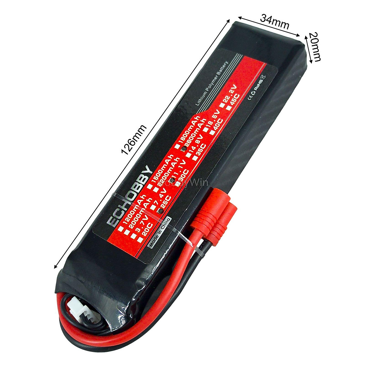 ECHOBBY 11.1V 3S 2600mAh 25C LiPo Battery 3.5mm Banana Plug for RC Airplane Helicopter Quad Copter FPV Drone Multirotor Aircraft