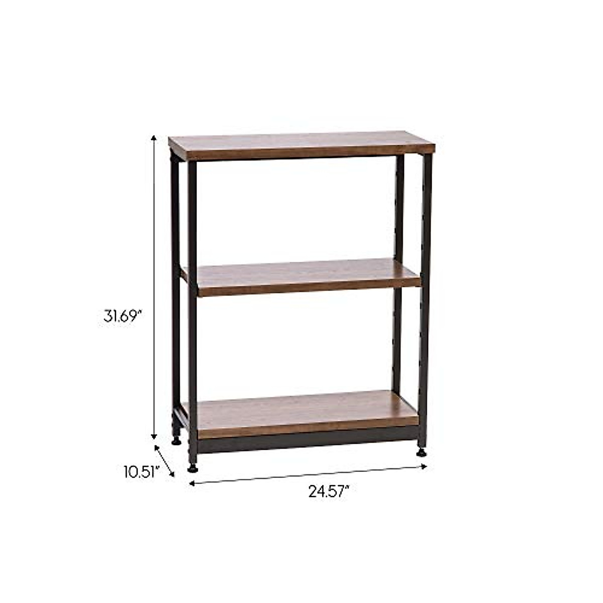 IRIS USA, Inc. 24.6" 3-Tier Wide Wood and Metal Shelf, Sturdy Home Décor Storage Rack with Height Adjustable Shelves and Feet, Dark Brown/Black