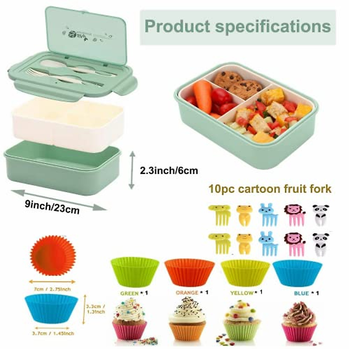 MUJUZE Bento Lunch Box for Adults, Bento Box Adult Lunch Box, Leak-Proof Bento Box, Microwable Bento Boxes, Containers for Lunch Food-Safe Materials and BPA-Free