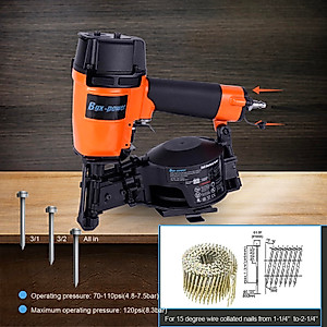 Bgx-power Roofing Nail Gun, 15 Degree CN45N Roofing Nailer 3/4-Inch to 1-3/4-Inch Coil Nails, 120-pcs Load Capacity Coil Nailer