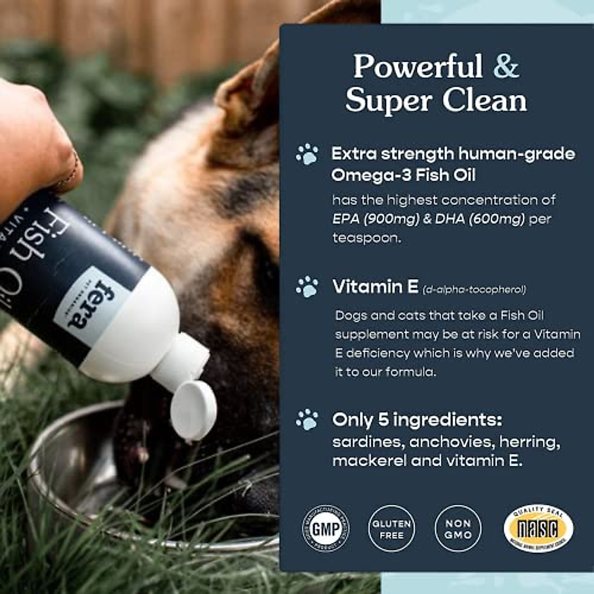 Fera Pets Fish Oil for Dog and Cat with DHA, EPA, Vitamin E and Omega-3 Fatty Acids – Liquid Fish Oil Supplement - Brain Function & Immune Health 16 oz