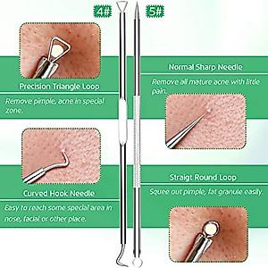 5PCS Blackhead Remover Comedone Extractor, Curved Blackhead Tweezers Kit, Professional Stainless Pimple Acne Blemish Removal Tools Kit