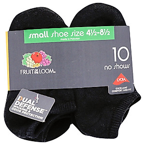 Fruit Of the Loom Boys' 10 Pair Pack Dual Defense Cushioned Comfort Socks, Black, Medium