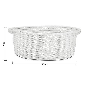 ABenkle Small Woven Basket, 12"x 8" x 5" Cute Small Basket, Rope Room Shelf Storage Basket, Cat Dog Toys Basket Chest Box, Empty Decorative Gift Basket with Handles - White