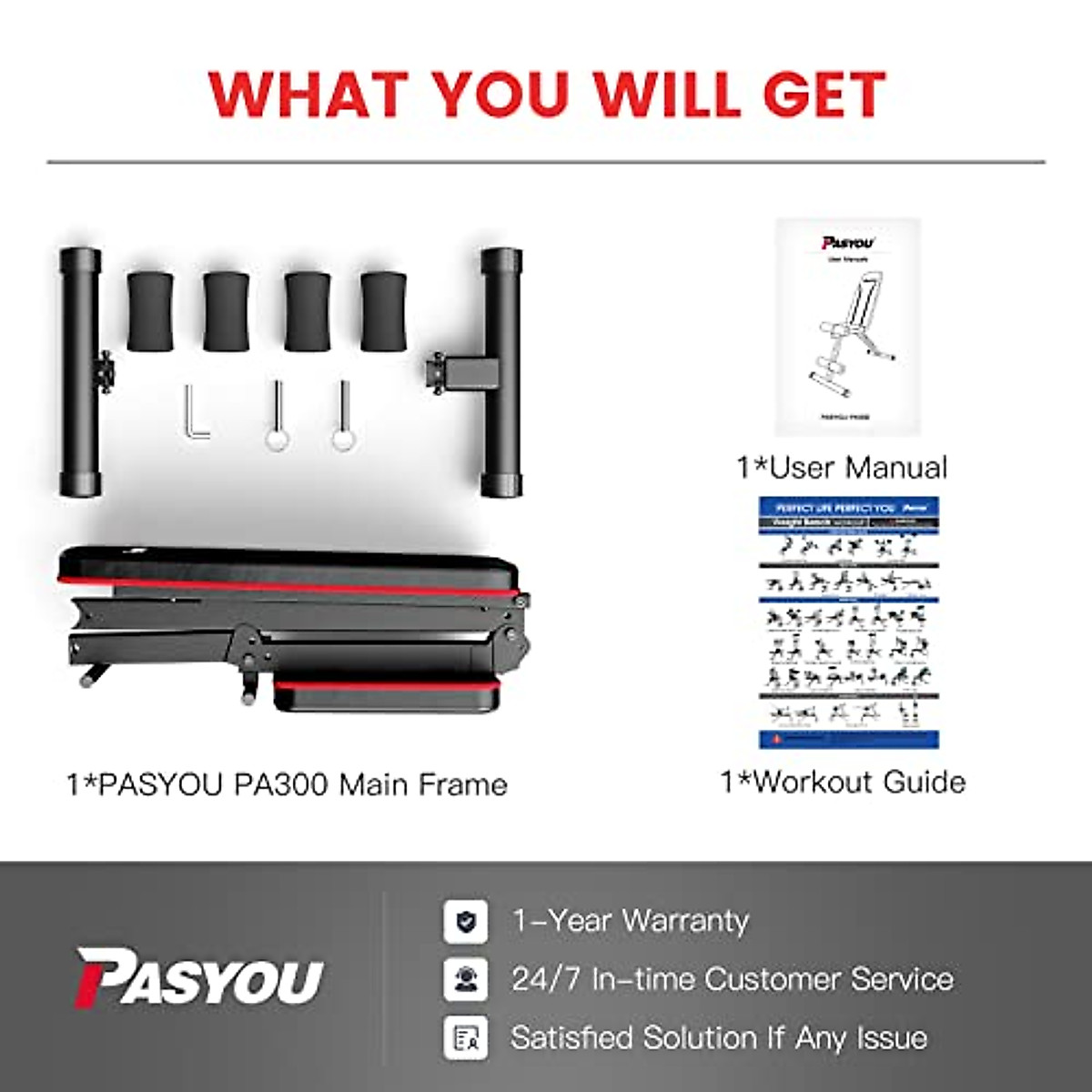 PASYOU Adjustable Weight Bench Full Body Workout Multi-Purpose Foldable Incline Decline Exercise Workout Bench for Home Gym