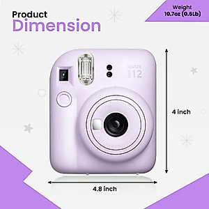 Fujifilm Mini 12 Instant Camera Starter Bundle: Includes Mini Film Value Pack (60 Sheets) + 4 Pack AA Batteries + Lens Cleaning Cloth (Lilac Purple)