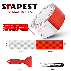 STAPEST DOT Reflective Tape Red & White, 2 Inch x 30 Feet - High Visibility Trailer Reflective Tape Outdoor Waterproof and Weather Resistant – Suitable for Trucks and Cars (Pack of 1)