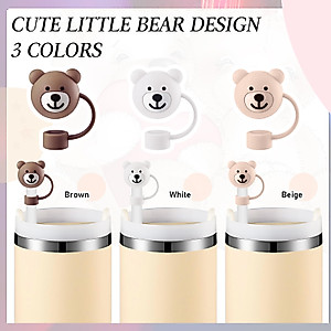 Zhehao 9 Pcs Bear Straw Protector Cover Cute Straw Covers Cap Compatible with Stanley 20 30 40 oz Silicone Straw Covers Cute Straw Covers Tumbler Straw Topper, 3 Colors