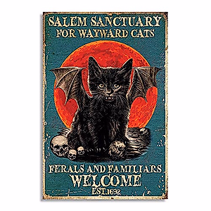 ZMKDLL Salem Sanctuary for Wayward Cats Ferals and Familiars Cat Retro Metal Tin Sign Vintage Sign for Home Coffee Wall Decor 8x12 Inch
