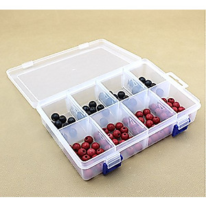 UPSTORE 8 Grids Transparent Plastic Jewelry Accessories Portable Storage Box Organizer Holder with Adjustable Dividers (Large)