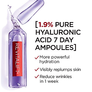L'Oreal Paris Revitalift Derm Intensives Hyaluronic Acid Serum Ampoules 7 Day Boost Pure Hyaluronic Acid Anti-Aging Ampoules to visibly replump skin in 7 days, 7 Ampoules, 0.28 fl; oz.
