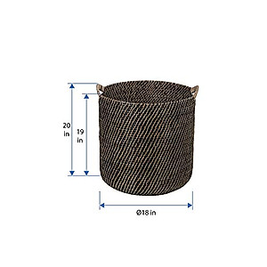 Kouboo Laguna Round Ear Handles, Black-Wash Rattan Storage Basket
