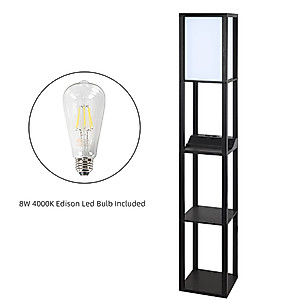 Touch Control Shelf Floor Lamp With QI Wireless Charging Station, Modern Dimmable LED Floor Lamps with Shelves, 2 Fast Charging USB Ports , Skinny Standing Floor Lamp for Living Room, Bedroom (Black)