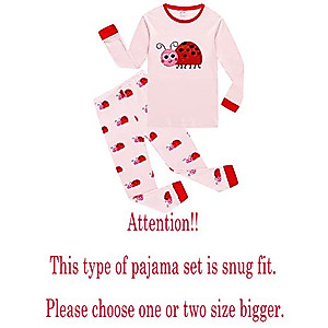KikizYe Baby Girls Long Sleeve Ladybug Pajama Sets 100% Cotton Pjs Toddler Size 12-18 Mothes