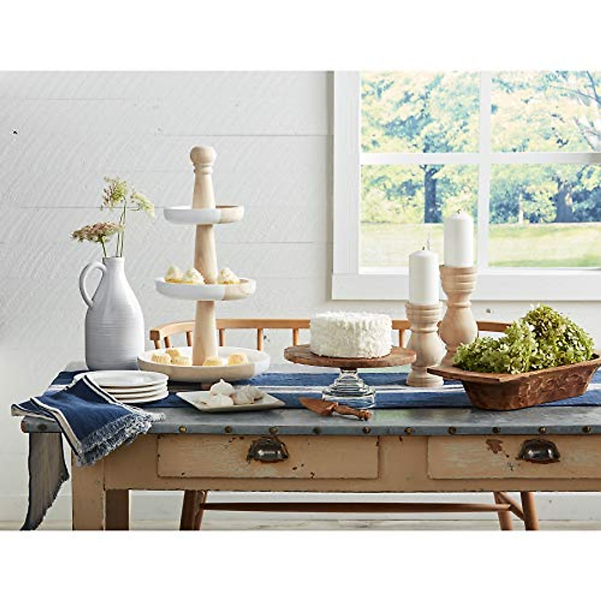 Mud Pie Wood Glass Cake Stand Set, 4 3/4" x 12" Dia | Server 8", Brown