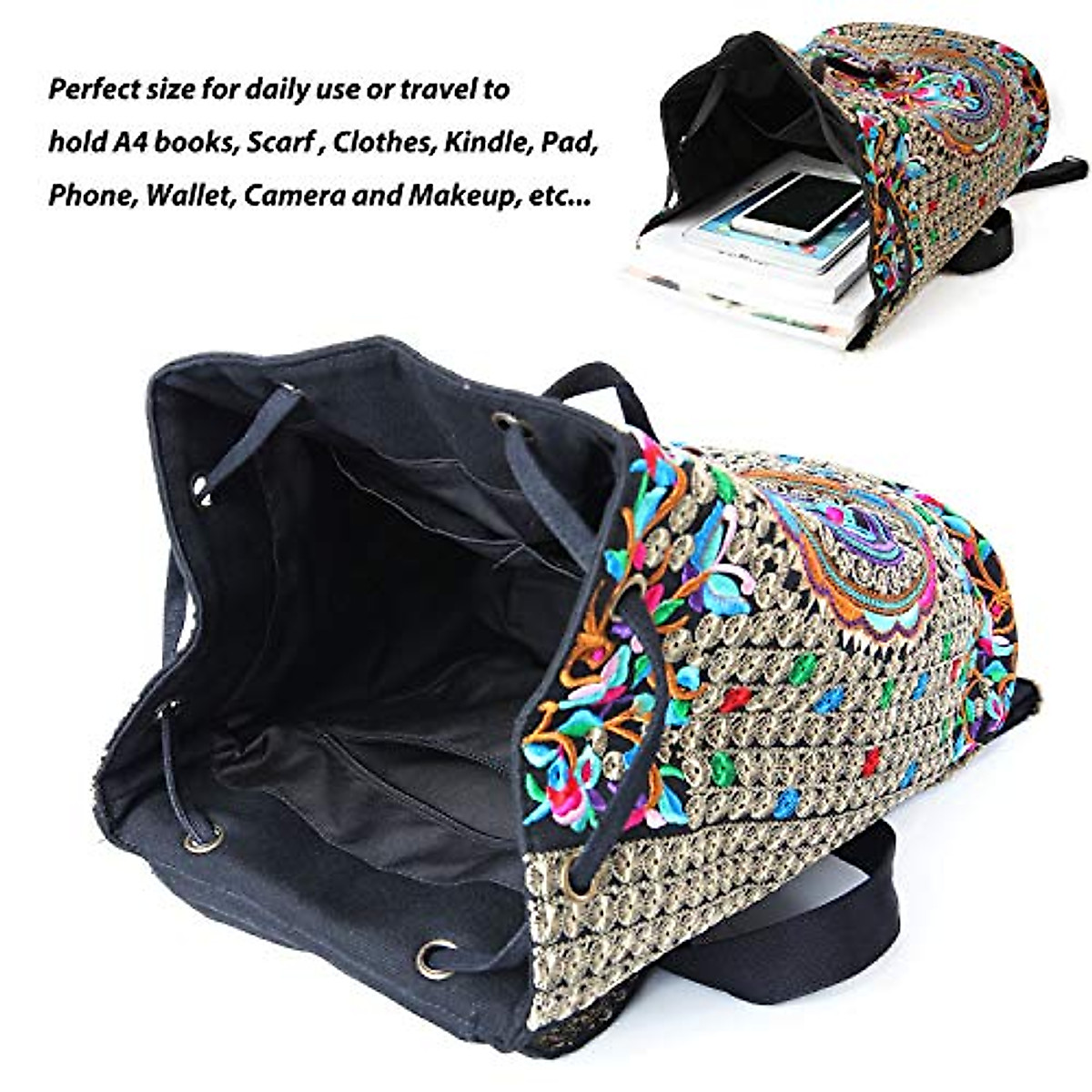 Goodhan Vintage Women Embroidery Ethnic Backpack Travel Handbag Shoulder Bag Mochila (S01 - Size Biggest - Pink - Material Upgraded)