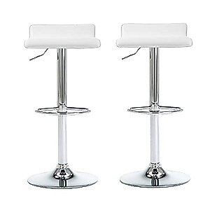 NOBPEINT Contemporary Chrome Air Lift Adjustable Swivel Bar Stool, Set of 2, White