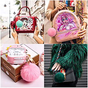 Hicarer 36 Pom Poms Keychains Faux Rabbit Fur Pompoms Keyring Pompom Keychain (3 Inch)