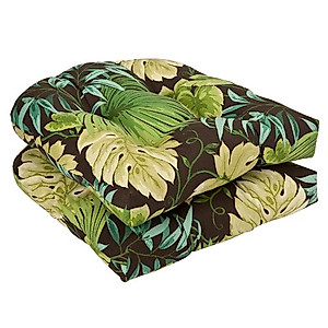 Pillow Perfect - 353289 Outdoor/Indoor Tropique Peridot Tufted Seat Cushions (Round Back), 19" x 19", Green, 2 Pack