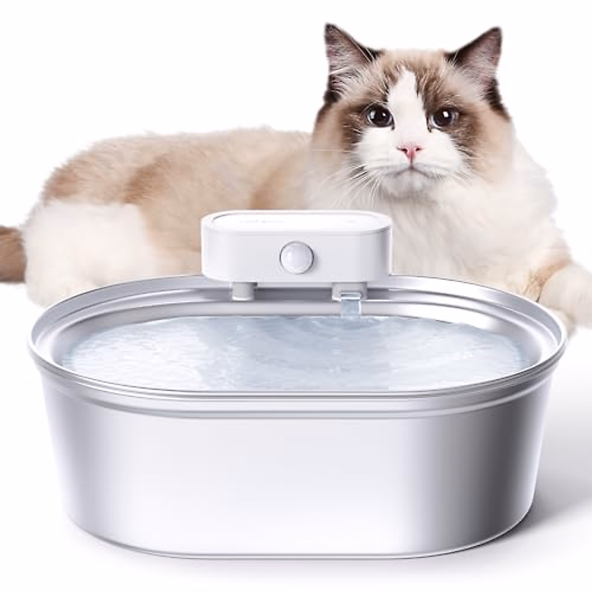 uahpet Cat Water Fountain Stainless Steel, 67oz/2L Wireless Pet Fountain, Battery Operated Dog Water Dispenser, Ultra Quiet for Cats, Dogs with 3pcs Filters