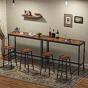 MAHANCRIS Bar Stools, Set of 2 Round Bar Chairs with Footrest, 24.4 Inch Kitchen Breakfast Bar Stools, Industrial Bar Stools, Easy Assembly, for Dining Room, Kitchen, Rustic Brown BAHR0201Z