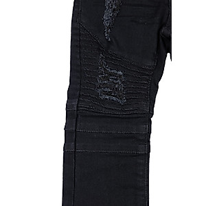 X RAY Baby Boys Toddler Jeans, Elastic Waist Biker Moto Distressed Ripped Denim Jeans for Boys & Colored Pants, Jet Black Moto 3T