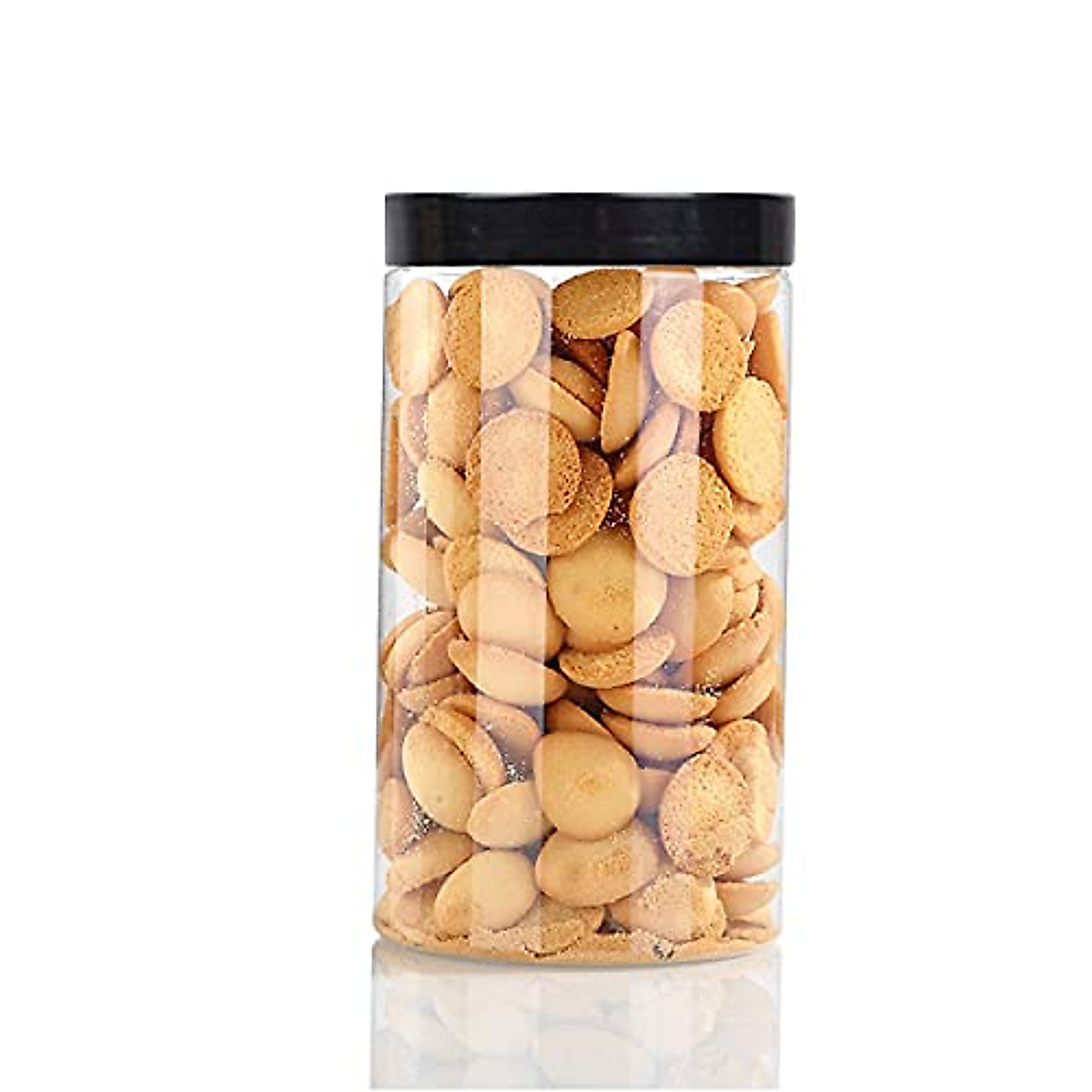 VeleGO 43oz (1280 ml) Clear Plastic Jars with Smooth Black Lids and Labels (6 Pack), Wide Mouth, BPA Free, PET Jars Bulk for Home & Kitchen Pantry Organization and Storage (Black)