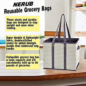 NERUB Reusable Grocery Shopping Bags Heavy Duty Grocery Tote Bags with Reinforced Bottom Foldable Large Reusable Shopping Bags for Groceries (3 Pack)