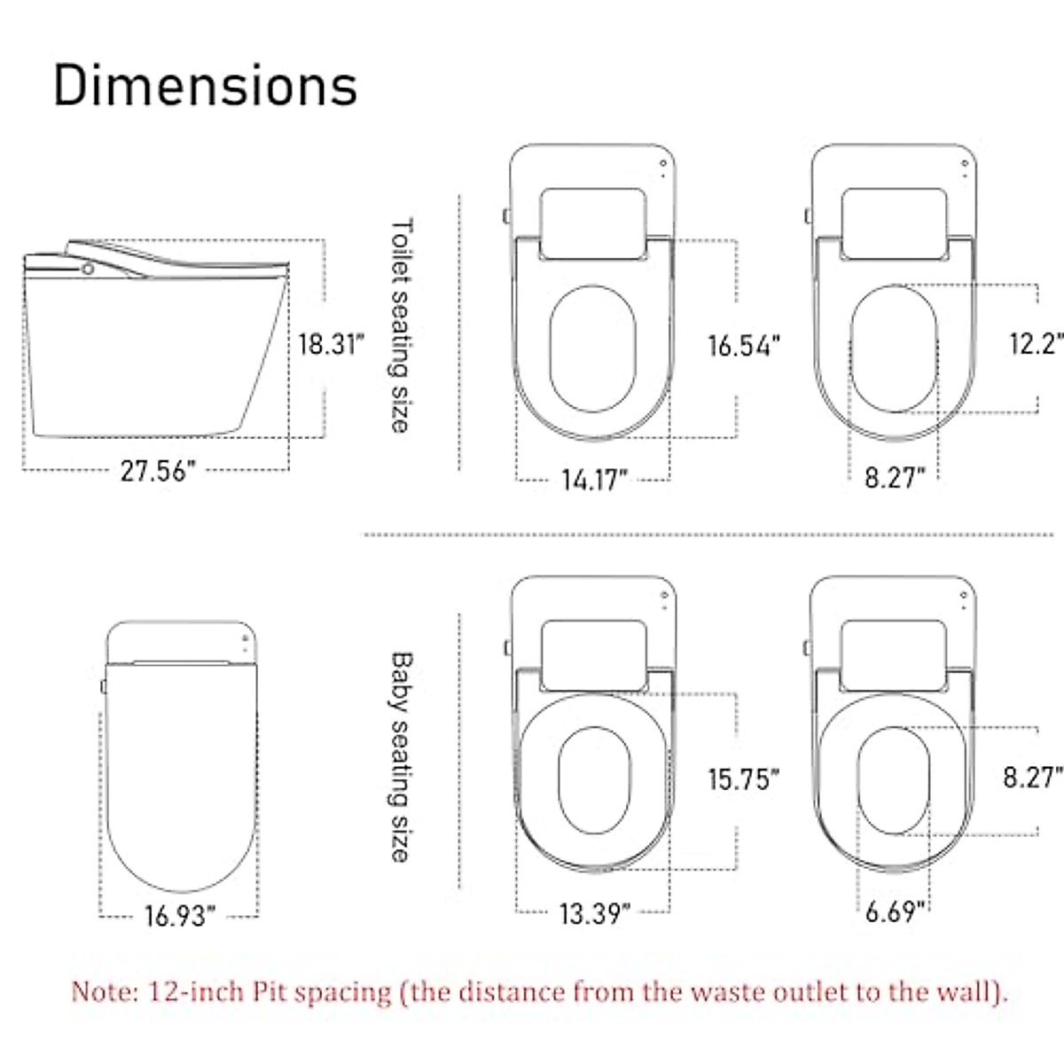 One Piece Elongated Smart Toilet Bidet with Auto Open & Close, Auto Flush, Foot Sensor Flush, LED Temperature Display, Heated Seat and Integrated Multi Function Remote Control
