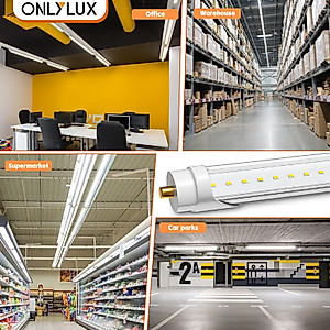 ONLYLUX 8 Foot Led Lights, T8 96" 45Watt FA8 Single Pin LED Shop Lights 5850LM, Ballast Bypass, 6000k, F96 8ft Led Bulbs Fluorescent Replacement,Workshop, Warehouse, Clear Cover(12 Pack)