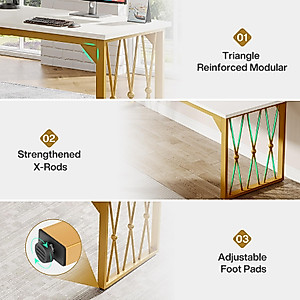 Tribesigns 78.7-Inch Two-Person Desk Extra Long Computer Desk, Double Computer Desk 2 Person Workstation Table for Home Office (Gold and White)