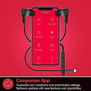 RAYZ Smart Lightning Headphones Earphones –Tangle-Free Wired Earbuds with Microphone and Volume Control Compatible with iPhone 11 Pro Max X/XS Max/XR 8/P 7/P – Customizable via App (Black)