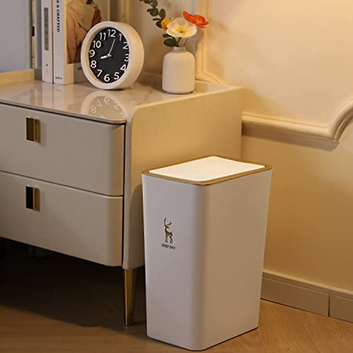 funest 2 Packs Bathroom Trash Can with Lid, Dogproof Wastebasket with Press Type Lid, Plastic Kitchen Waste Bins, Bathroom Garbage Bin Set for Home/Office/Rv/Bedroom（2 Packs,3.4+2.3 Gallon）