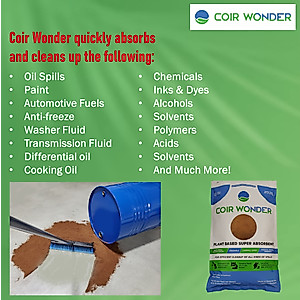 Coir Wonder 3-in-1 Oil Absorbent, Paint Hardener & Sweeping Compound – 9 Liter (9.5 Quart) – for Oil, Biohazard, Spill Kit – Granular Powder – Solidifies 20 Cups Fry Cooking Oil Without Heat